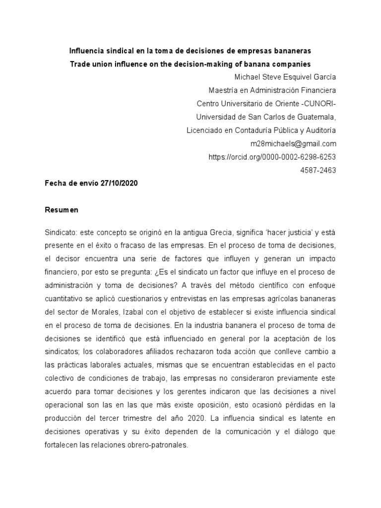 01 Artículo Científico - Steve Esquivel MAF 2020 | PDF | Sindicato ...