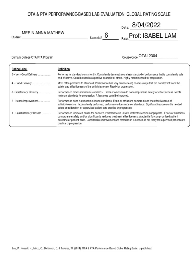 DC Ota Pta Global Rating Scale - Merin - 8th April 2022 | PDF ...