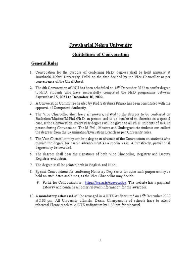 Guidelines for Jawaharlal Nehru University's Sixth Annual Convocation ...