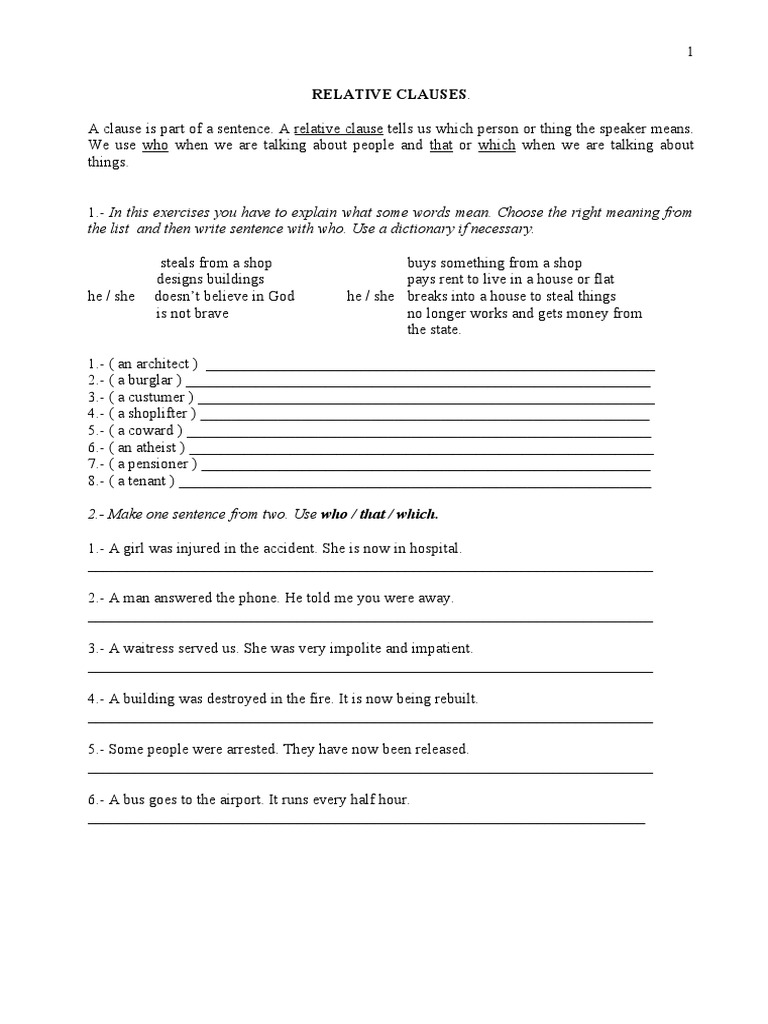 Relative Clauses 2 | PDF | Subject (Grammar) | Sentence (Linguistics)