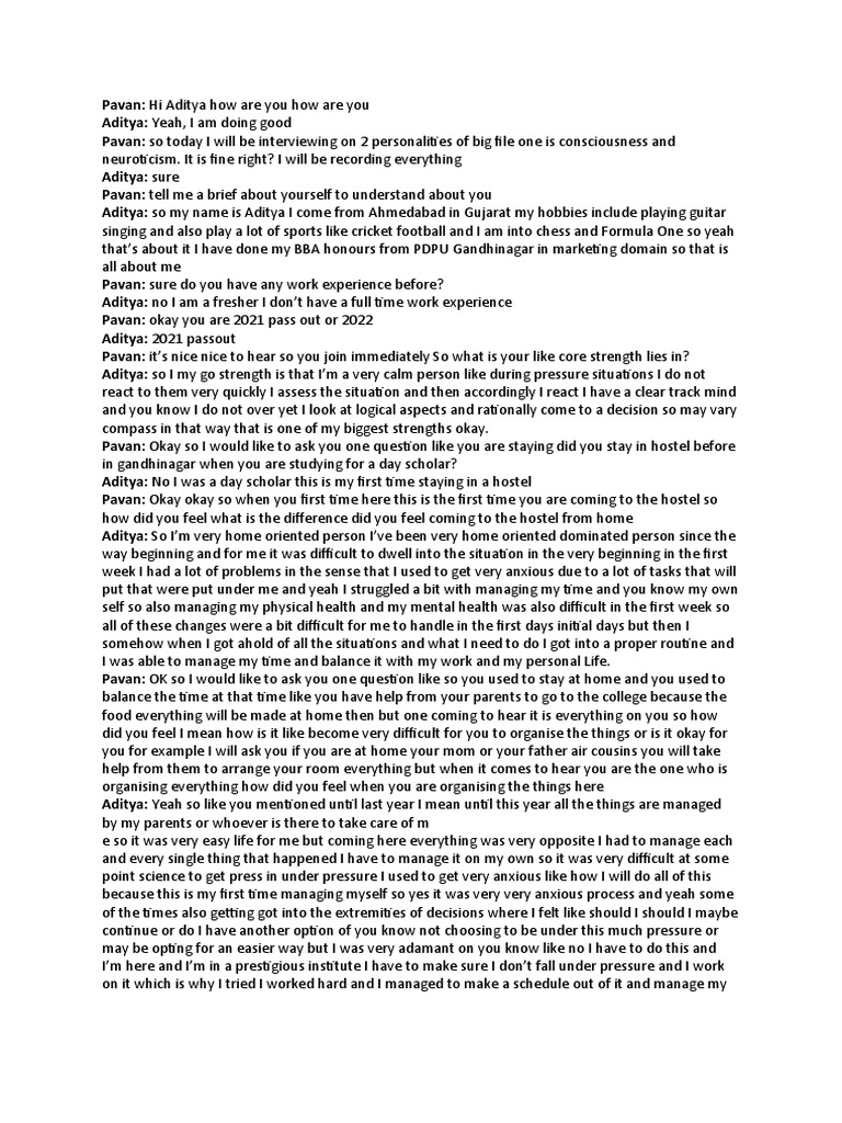 Aditya Transcript | PDF | Reason | Anxiety