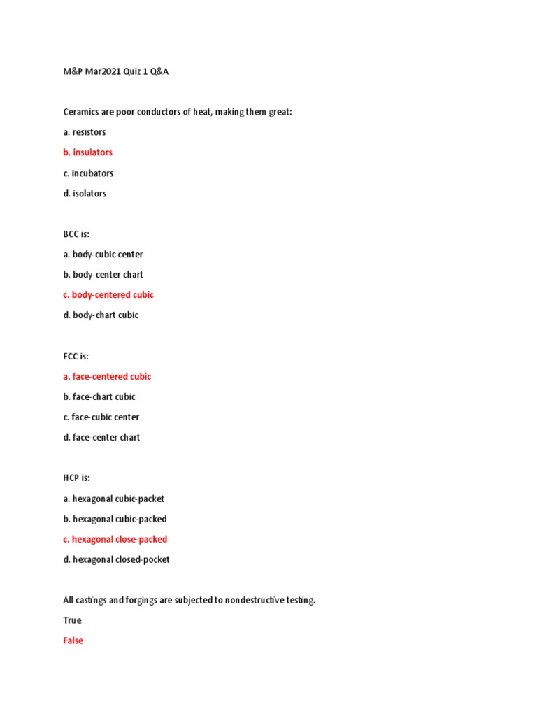 Materials and Processes Quiz 1 | PDF | Atoms | Metals