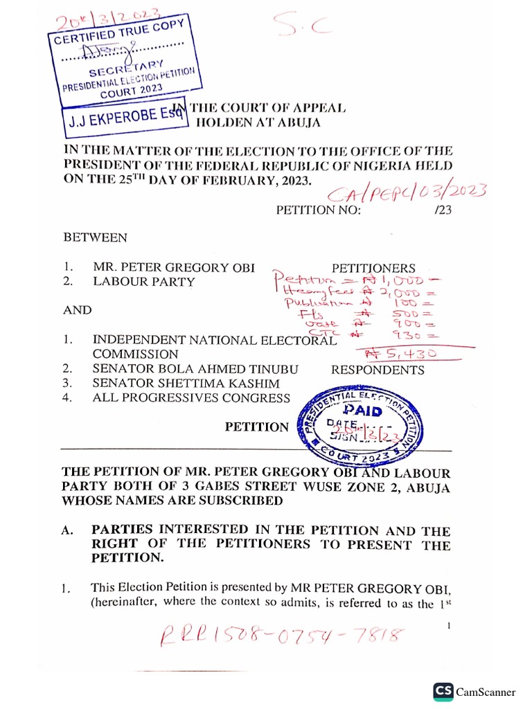 Peter Obi Election Petition Guide | PDF