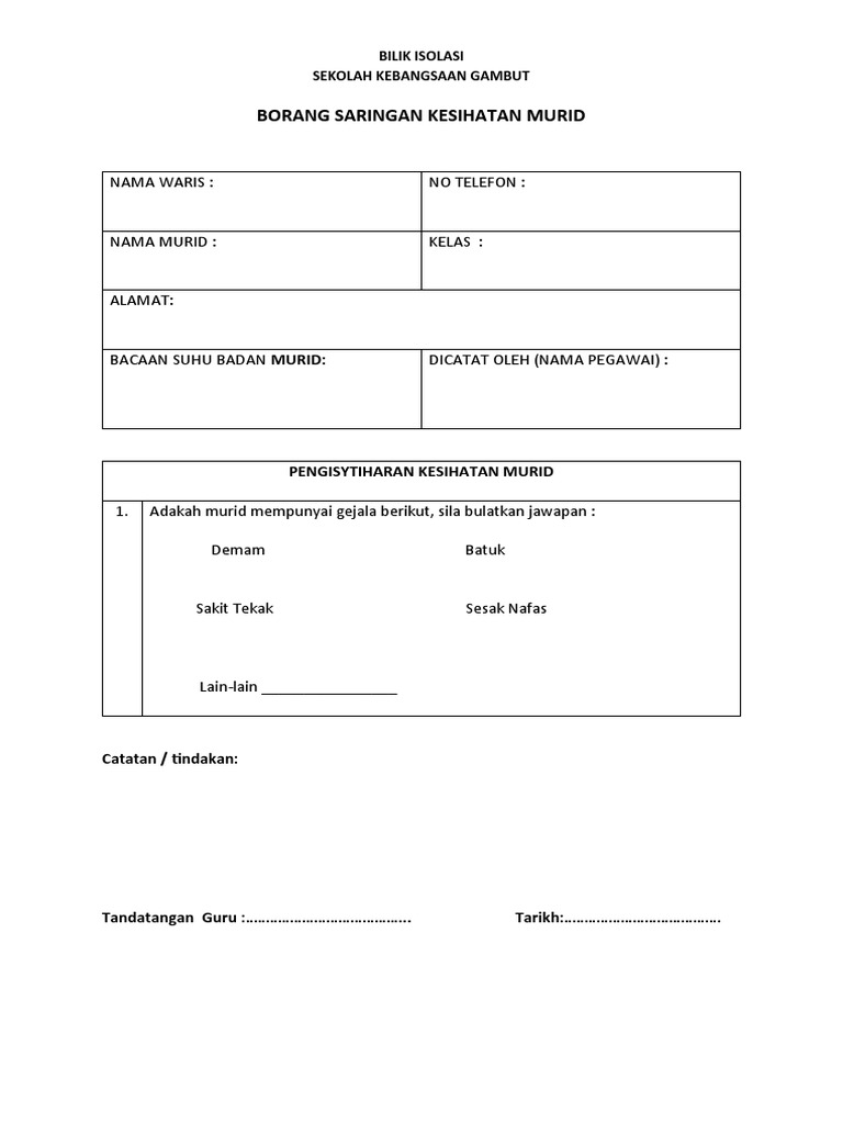 BORANG SARINGAN isolasi.docx | PDF