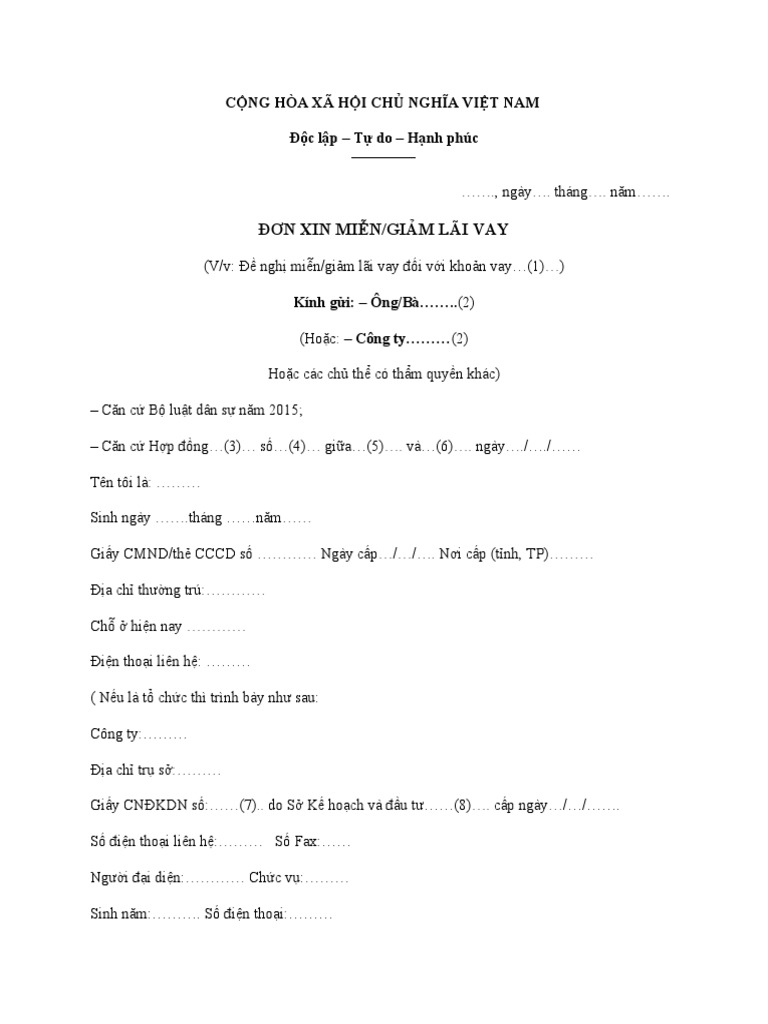 Mau Don Xin Mien Giam Lai Vay 1 | PDF