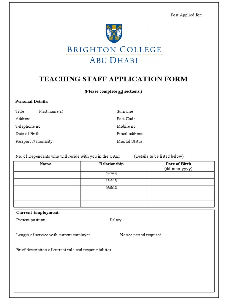 RECRUITMENT - Teacher Application Form | PDF | Employment | United Arab ...