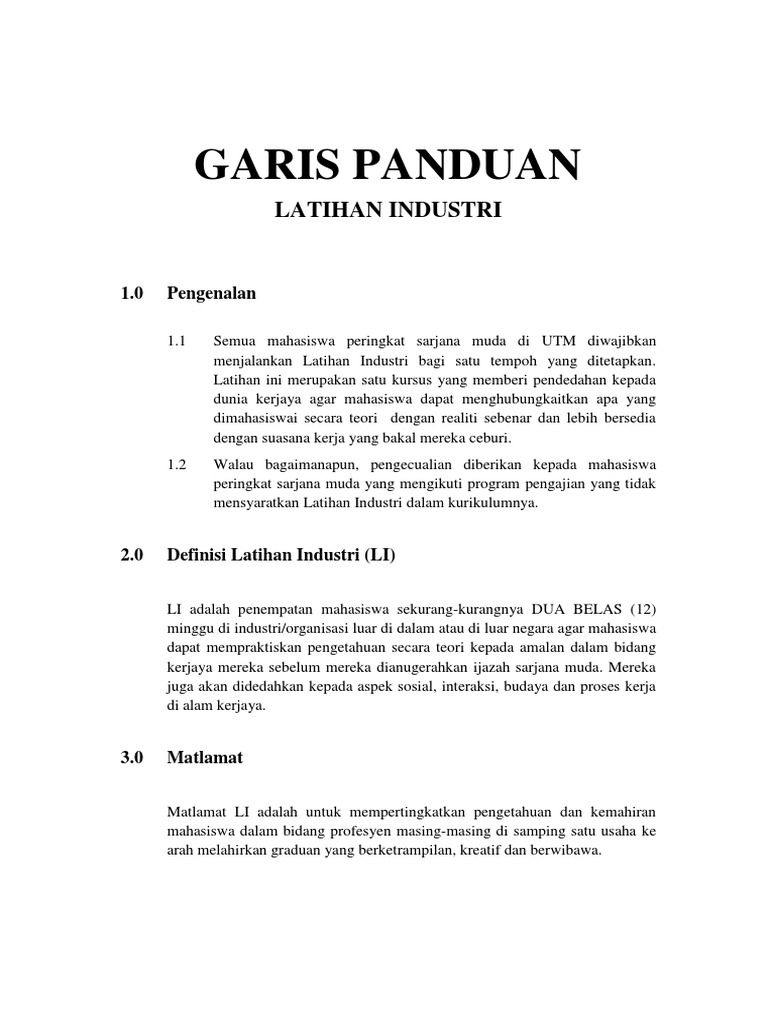 Garis Panduan Latihan Industri UTM | PDF