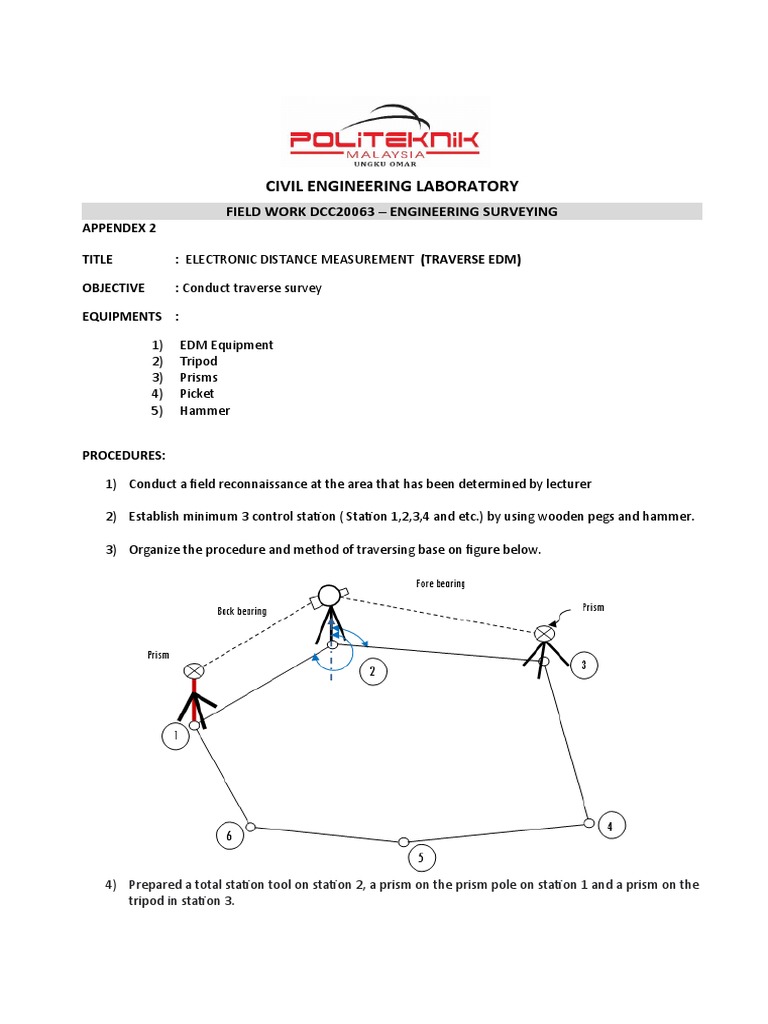 Civil Engineering Lab EDM Traverse Survey | PDF | Surveying | Metrology