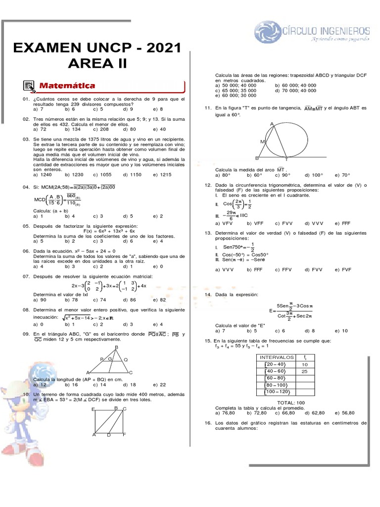 Examen UNCP 2021-2 AREA II | PDF