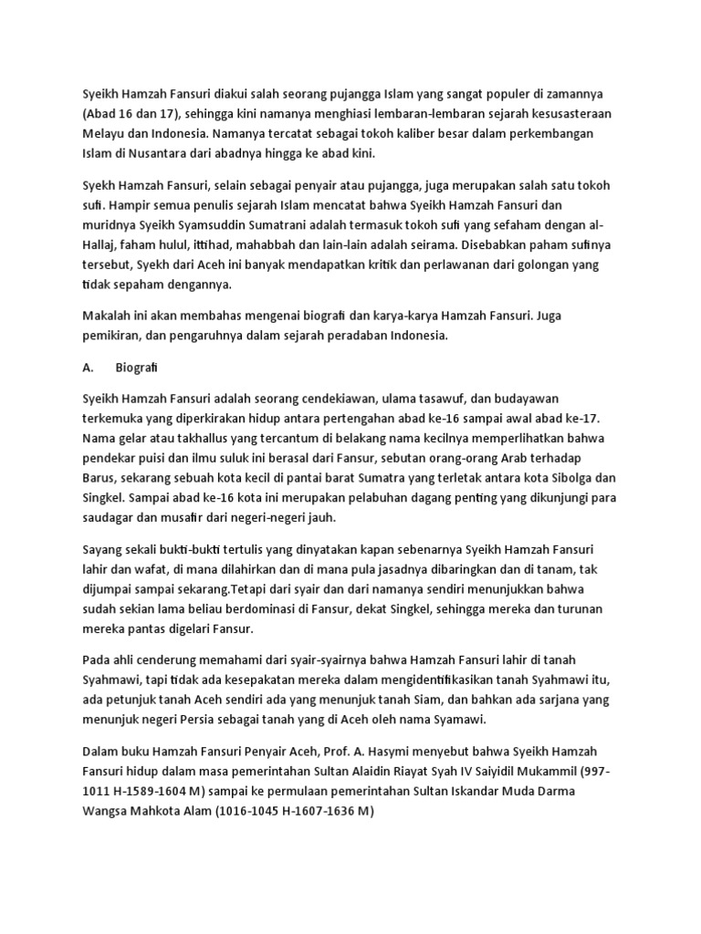Syeikh Hamzah KEL 6 PAI | PDF | Seni & Disiplin Bahasa | Agama & Spiritualitas