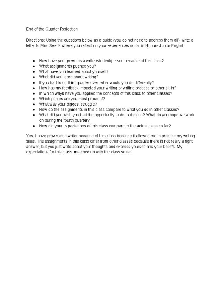 End+of+the+3rd+Quarter+Reflection.docx | PDF