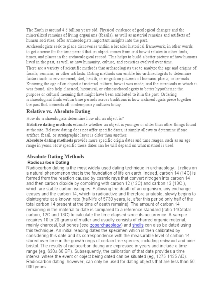 Absolute Dating Methods | PDF | Radiocarbon Dating | Artifact (Archaeology)