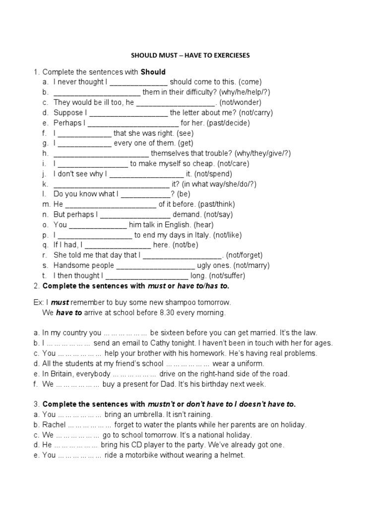 Should Must Have To Exercises | PDF