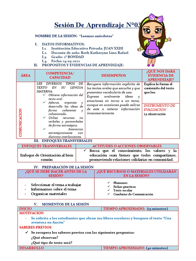 Sesion de Aprendizaje Comunicacion 1 | PDF | Aprendizaje | Evaluación