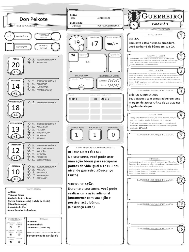 DND 5e - Ficha - Guerreiro - Editável | PDF