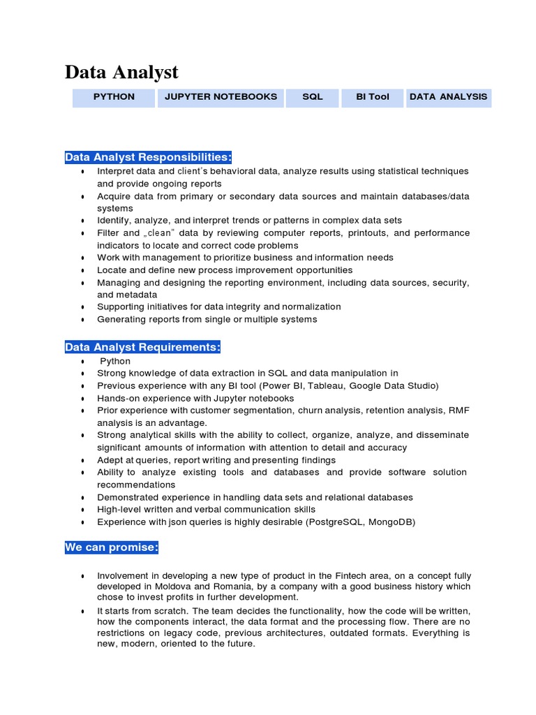 JD Data Analyst | PDF | Data | Data Analysis