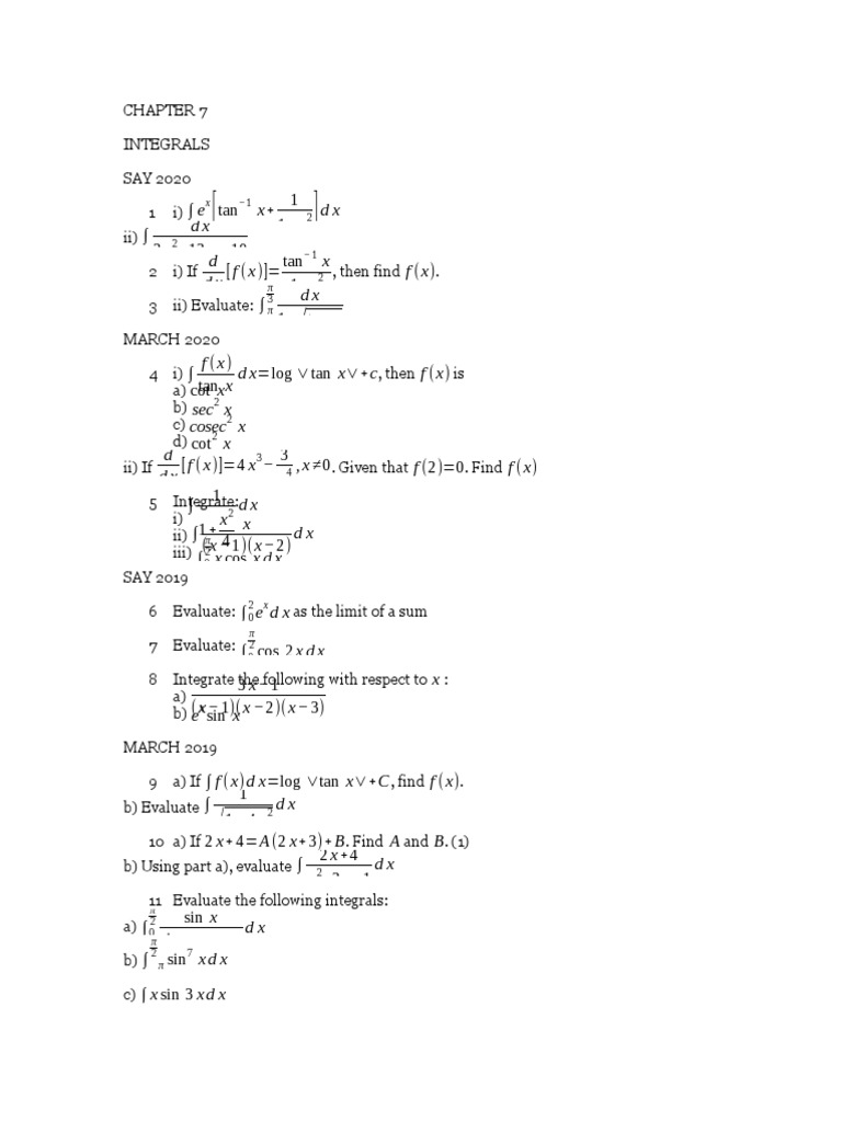 Hsslive-7. INTEGRALS | PDF | Mathematical Analysis | Mathematics