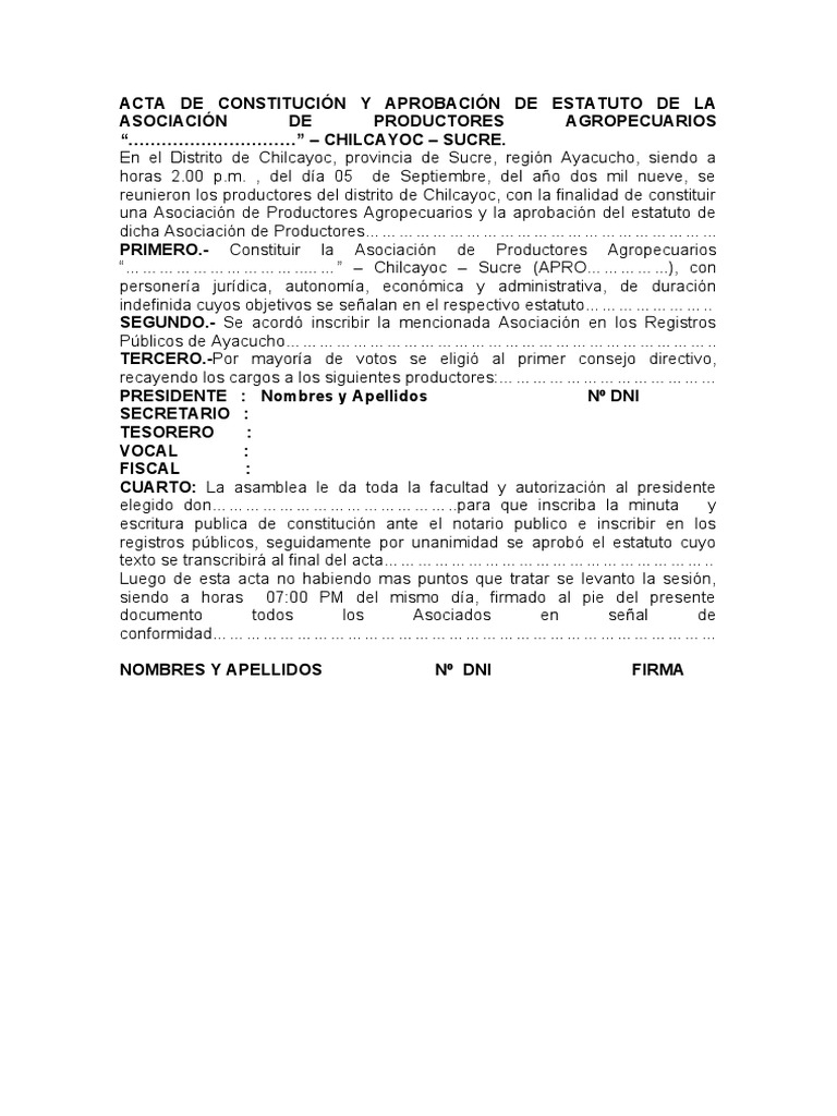 Modelo de Acta de Constitucion Asociacion | PDF