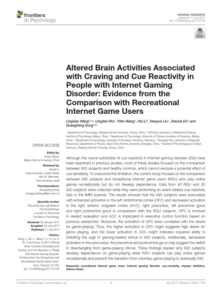 Altered Brain Activities Associated With Craving and Cue Reactivity in ...