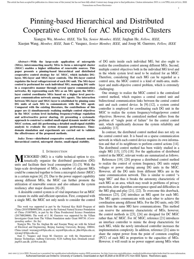Pinning-based hierarchical control for AC microgrid clusters | PDF | Distributed Generation ...