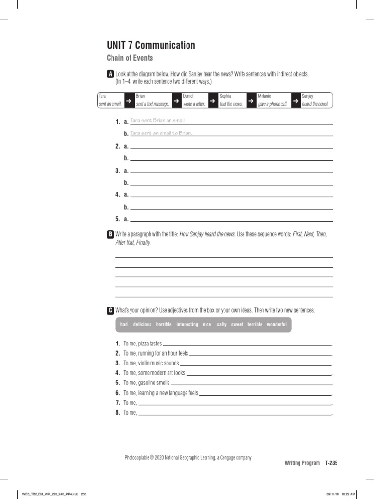 World English 3e Level 1 Writing Program Unit 7 PDF | PDF | Linguistics ...