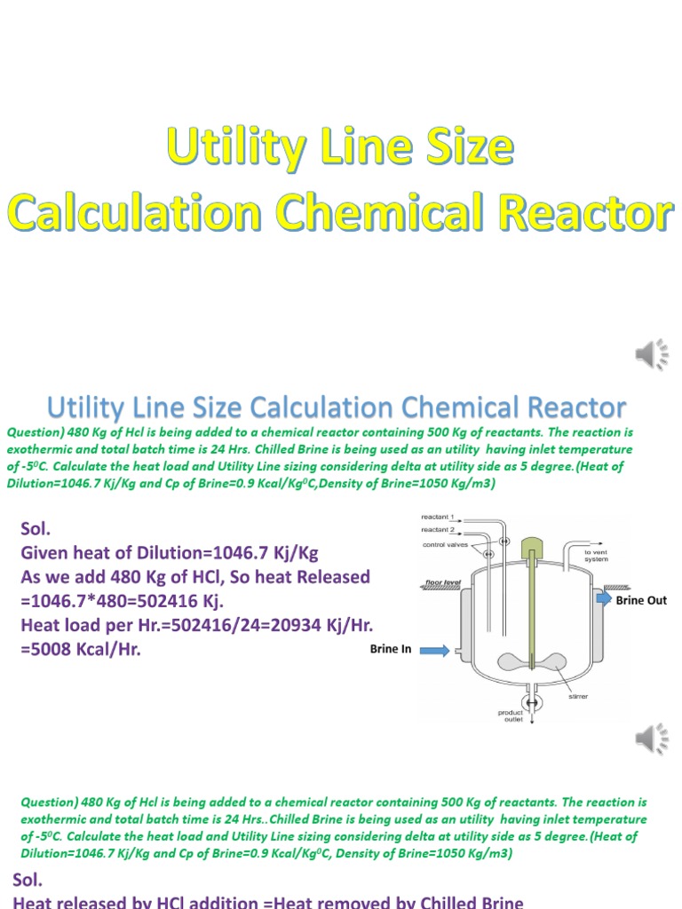 Utility Line Size Calculation Chemical Reactor PDF | PDF