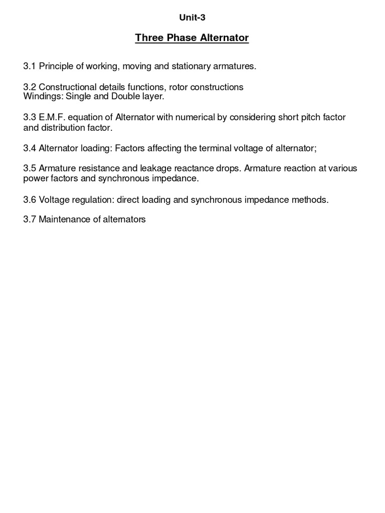 Unit 3 Three Phase Alternator Pdf Pdf Electromagnetic Induction 0363