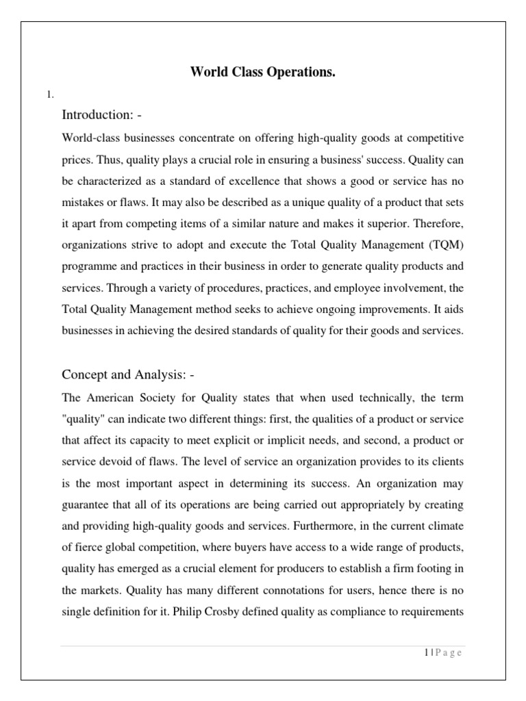 World Class Operation | PDF | Business Process | Quality (Business)