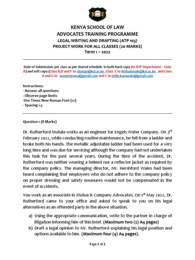 ATP 103 Legal Writing & Drafting Project Work 2022-2023 ALL CLASSES | PDF | Common Law | Justice