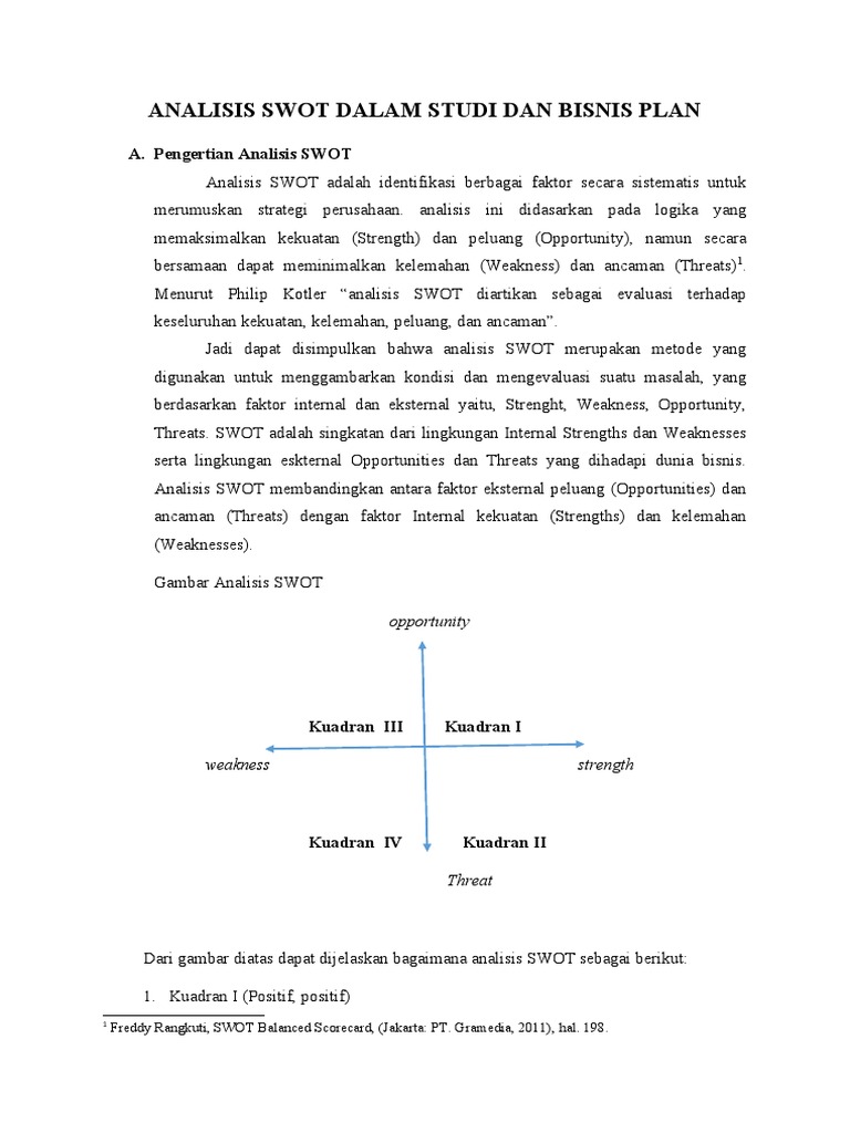 Bisnis Plan ANALISIS SWOT DALAM STUDI DAN BISNIS PLAN Sum | PDF | Karier & Perkembangan
