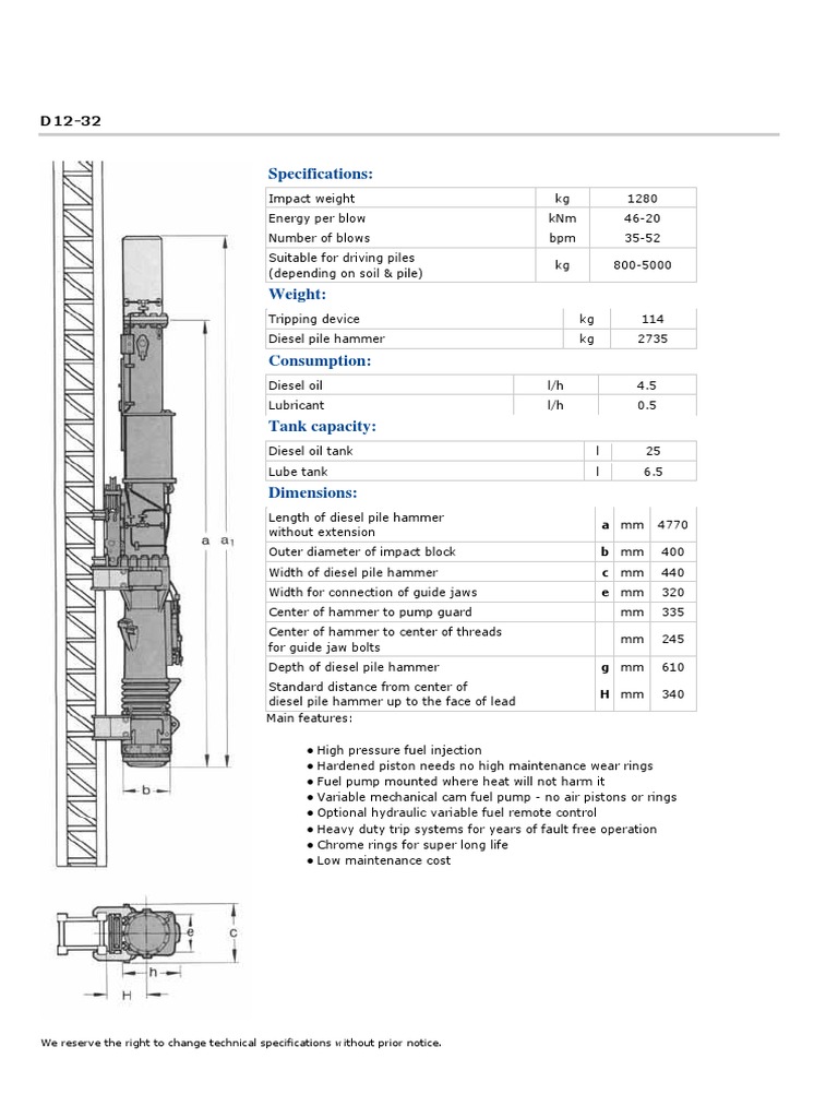 Delmag D12-32 Diesel Hammer Specs | PDF | Diesel Engine | Deep Foundation