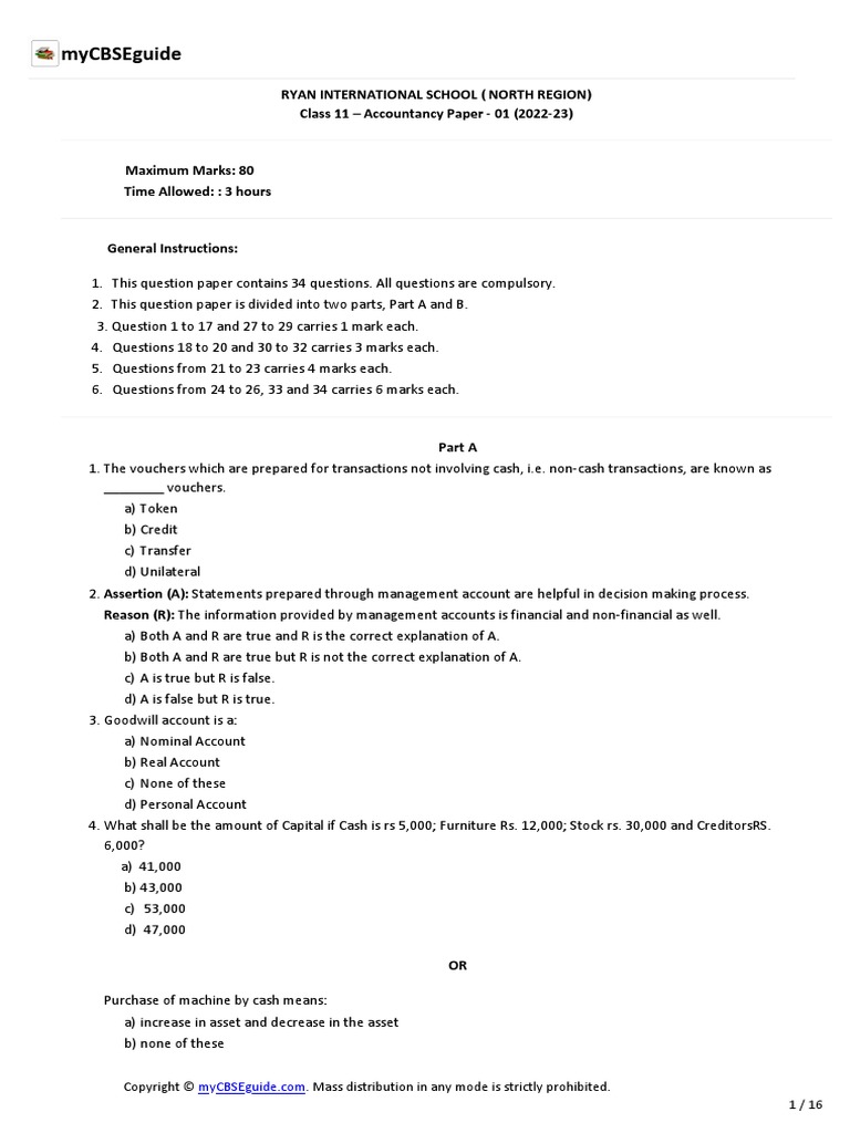 Acc Paper Class 11 | PDF | Debits And Credits | Expense