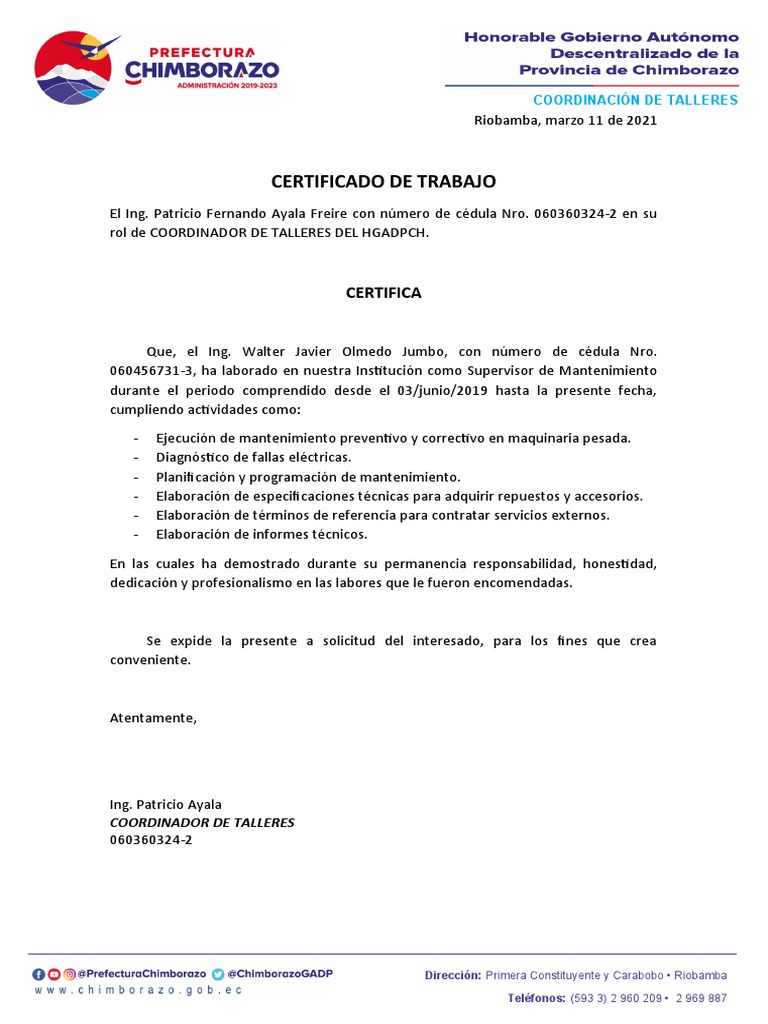 Certificado de Trabajo | PDF