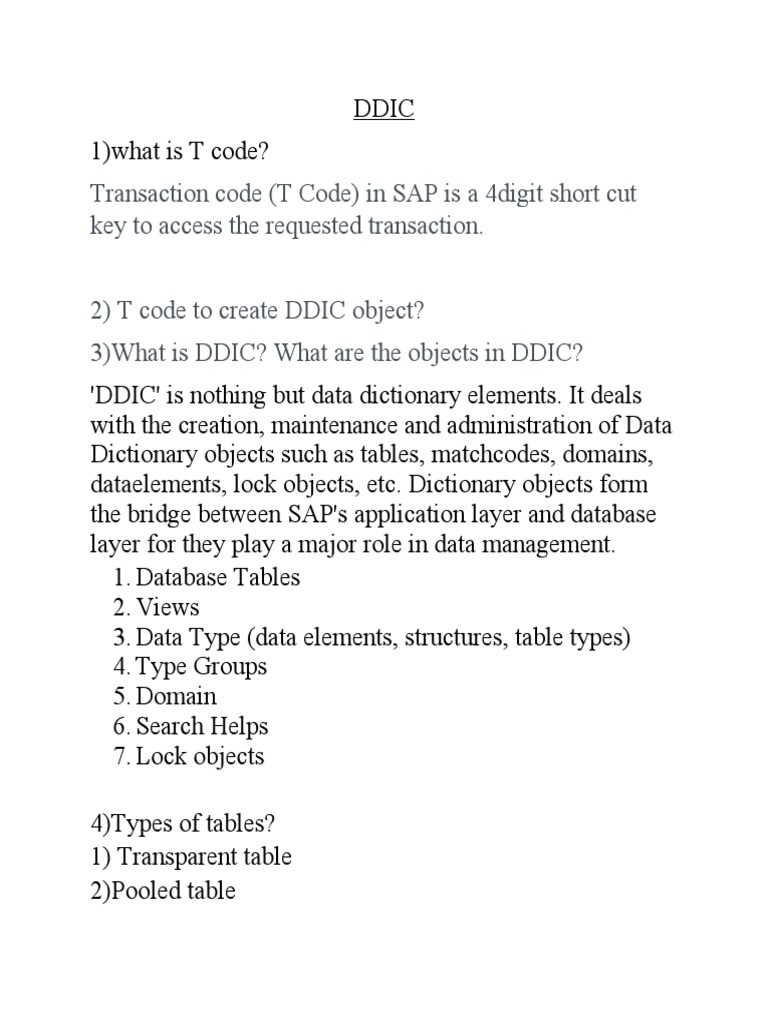 DDIC | PDF | Databases | Data Type