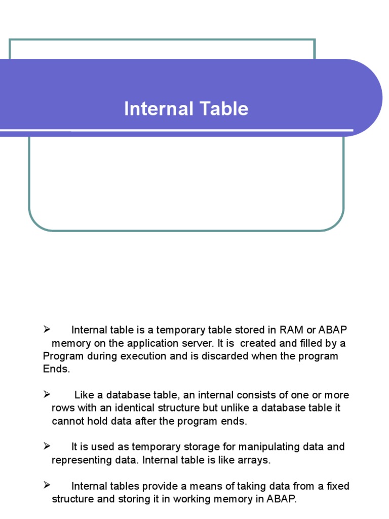 ABAP Internal Table | PDF | Computer Data | Computer Architecture