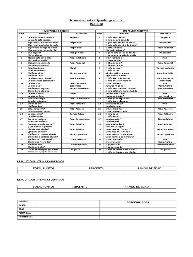 Screening Test of Spanish Grammar | PDF | Lingüística