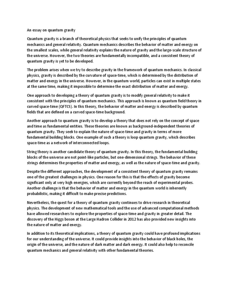 An Essay On Quantum Gravity | PDF | Quantum Gravity | Quantum Mechanics