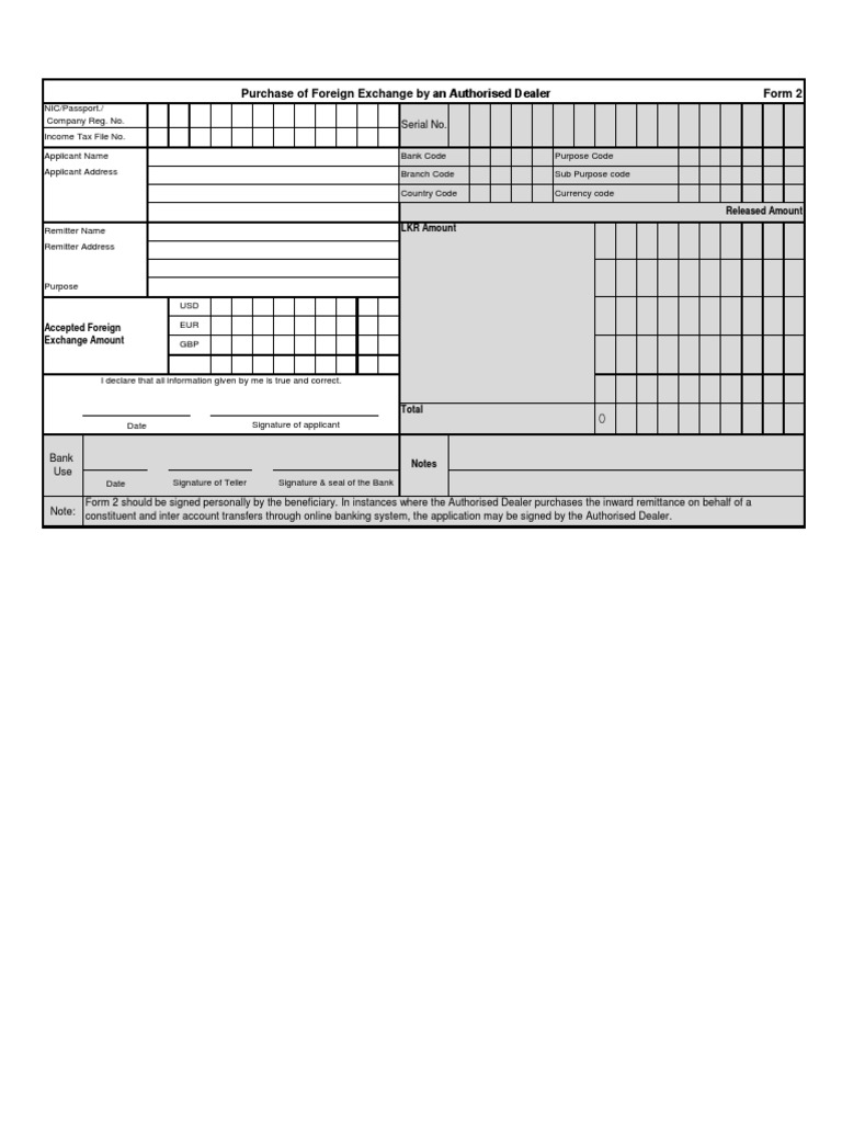 FORM 2 Purchase of Foreign Exchange | PDF