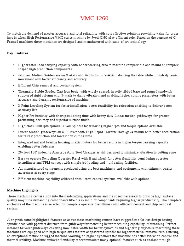 1260 VMC Jyoti | PDF | Machines | Machining