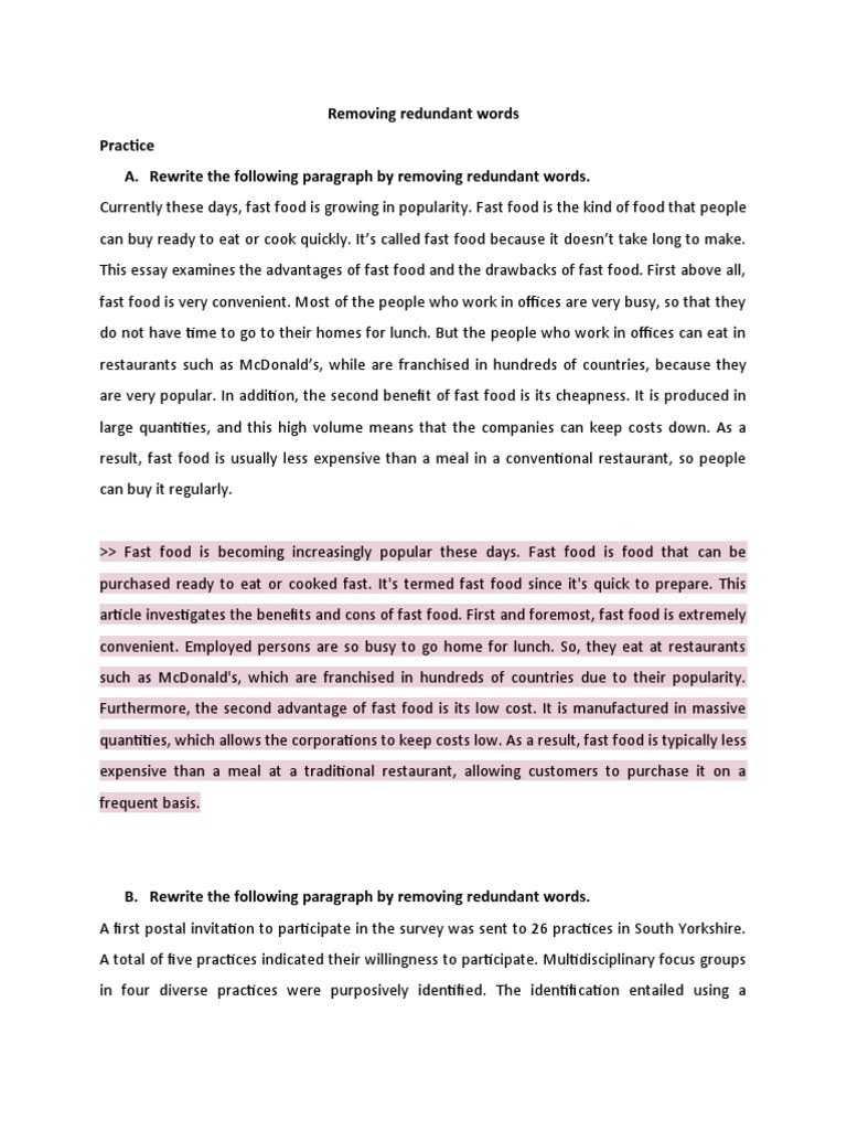 Redundancy (Exercises) | Download Free PDF | Fast Food | Restaurants