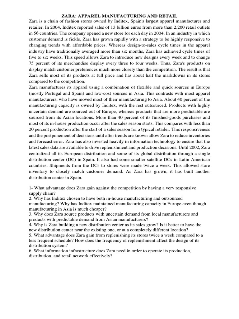 ZARA-case Study | PDF | Retail | Outsourcing