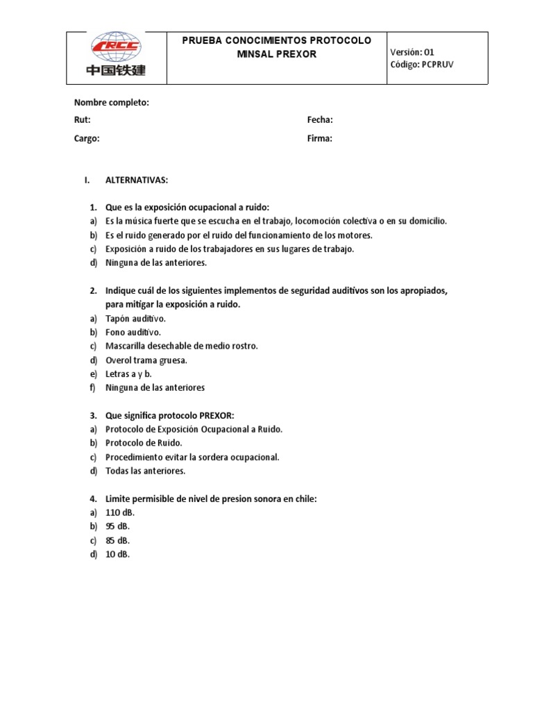Conocimientos sobre Protocolo PREXOR | PDF | Escuchando | ruido