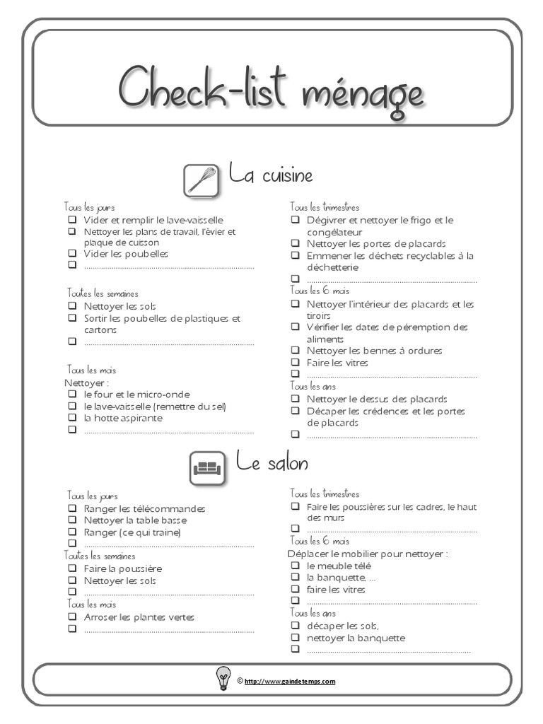 Check List Menage NB | PDF | Douche | Art décoratif