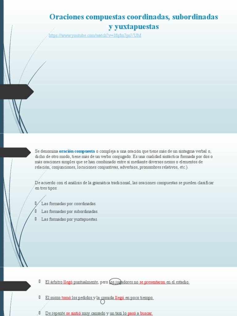 Oraciones Compuestas Coordinadas, Subordinadas y Yuxtapuestas | PDF | Oración (Lingüística ...