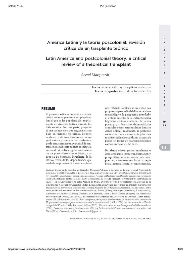 América Latina y La Teoría Poscolonial PDF | PDF