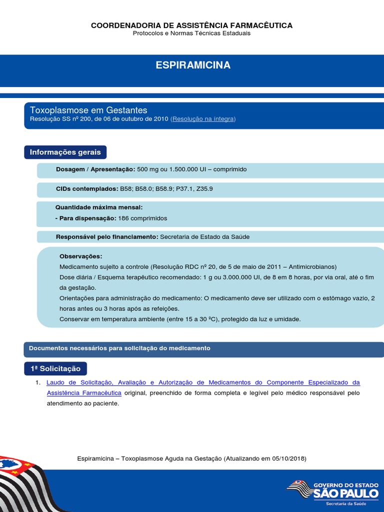 Protocolo Espiramicina Toxoplasmose Rev6 | PDF | Receita médica ...