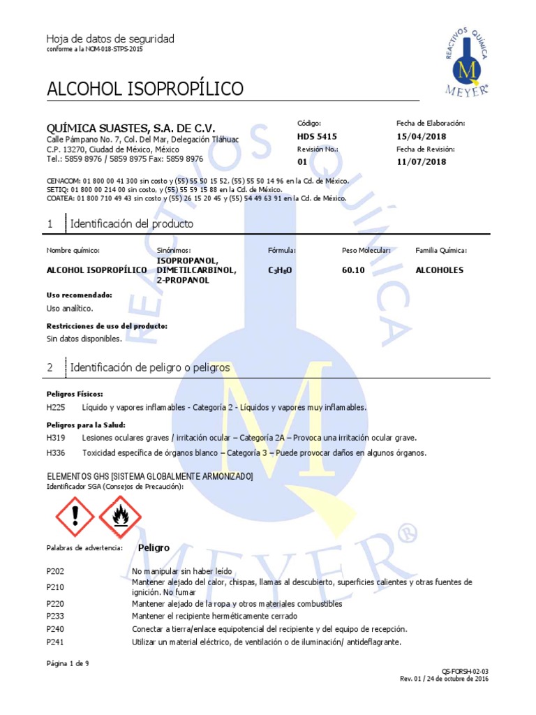 14.-HDS - Alchol Isopropilico | PDF | Residuos | Agua