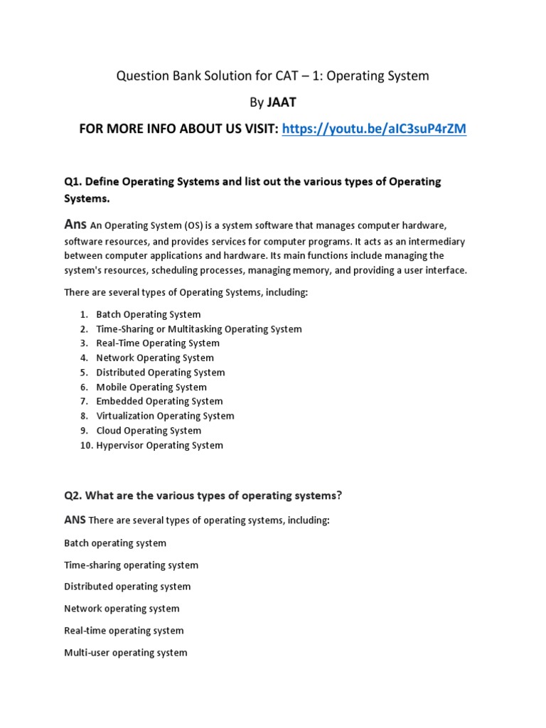 Qb Soln Cat 1 Operating System By Jaat Pdf Pdf Scheduling Computing Operating System 