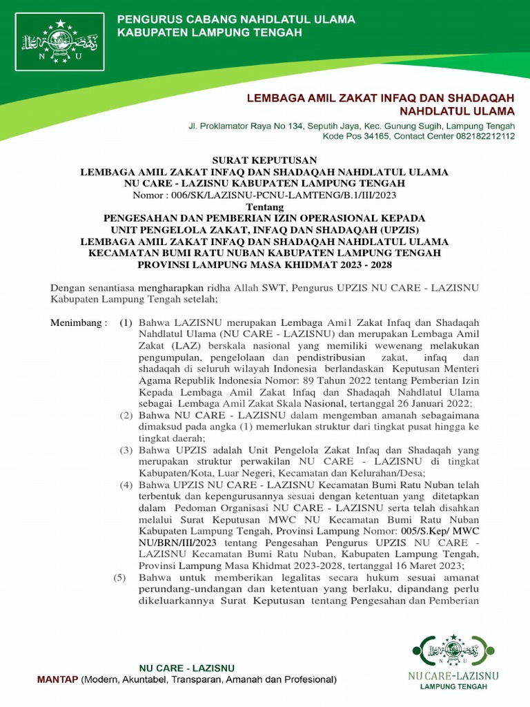 SK Upzisnu Bumi Ratu Nuban PDF | PDF