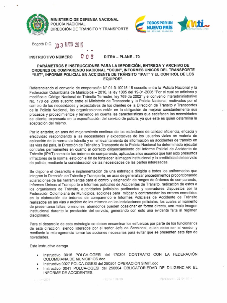 Instructivo 006 Ditra Plane 70 Parametros para Imposición, Entrega y Archivo de Ocun, Ipat y ...